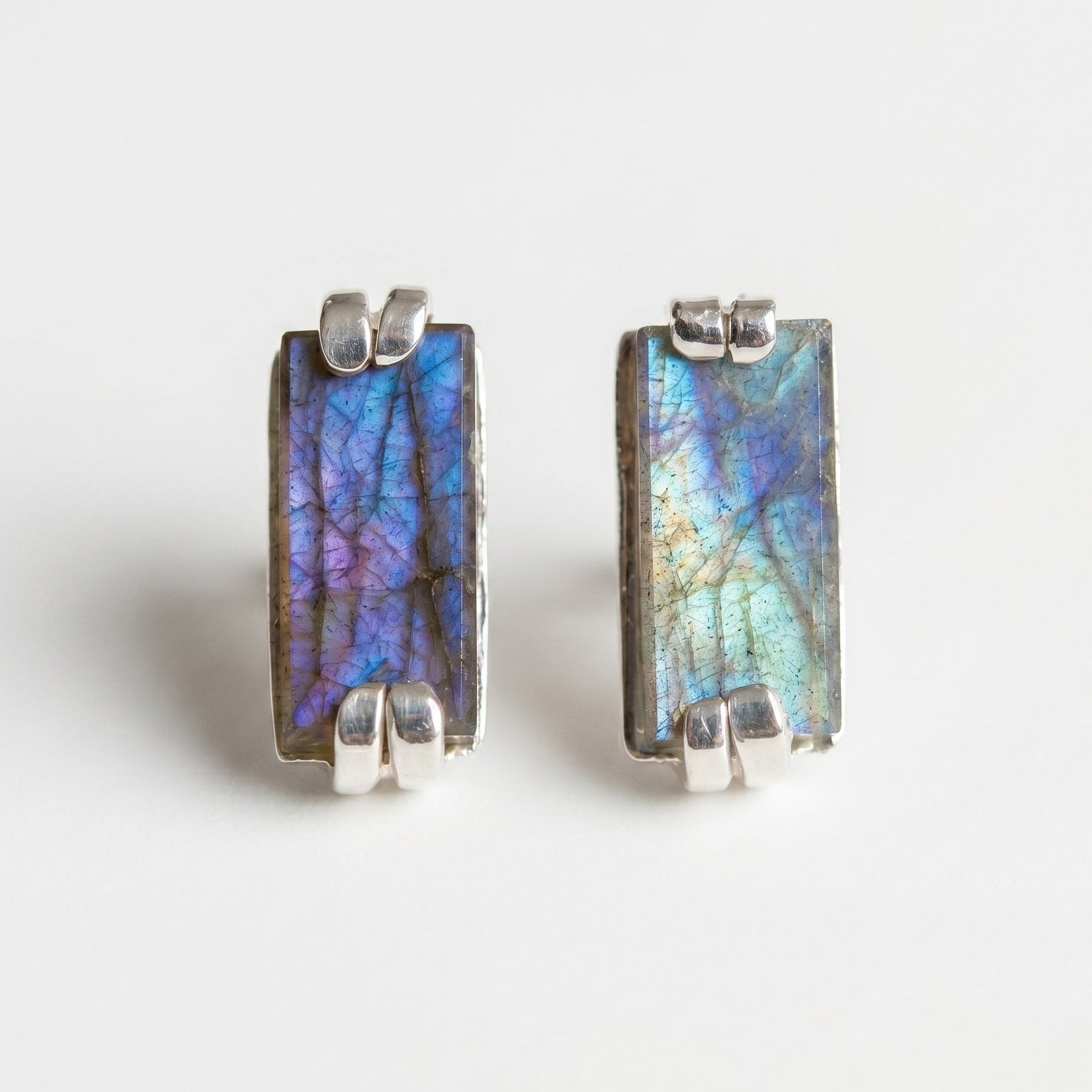 Sterling Silver Labradorite Stud Earrings - Natural Gemstone Jewelry
